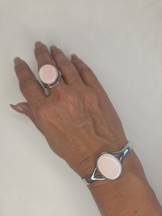 Jewelry | Conch Shell Pink Stone Silver Bracelet And Ring Jewelry Set ...